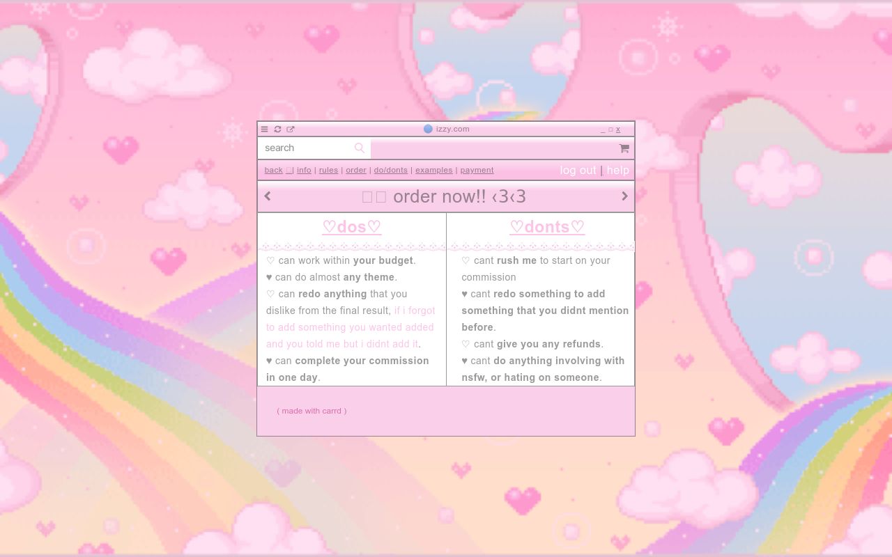 ʚ izzy's comm carrd [continued] ! ♡